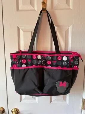 Disney | Other | Disney Baby Minnie Mouse Diaper Bag Tote Black Pink ...